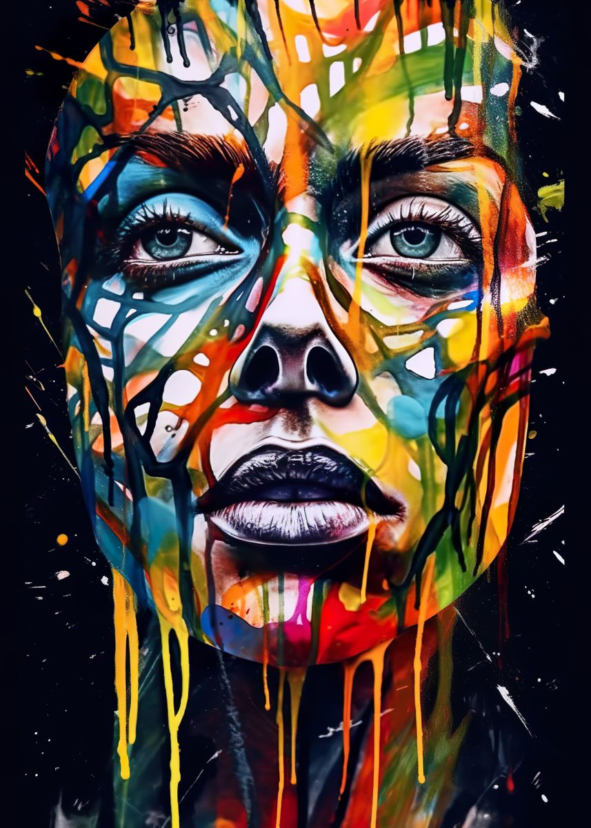 'Abstract Paint Drip Face' Poster, picture, metal print, paint by ...