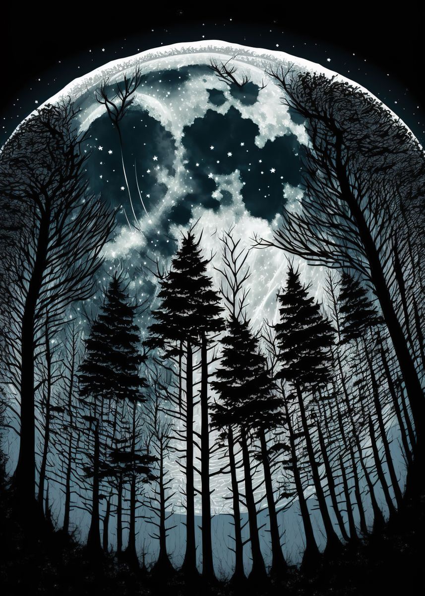 'Silhouette Tree and Moon ' Poster, picture, metal print, paint by ...