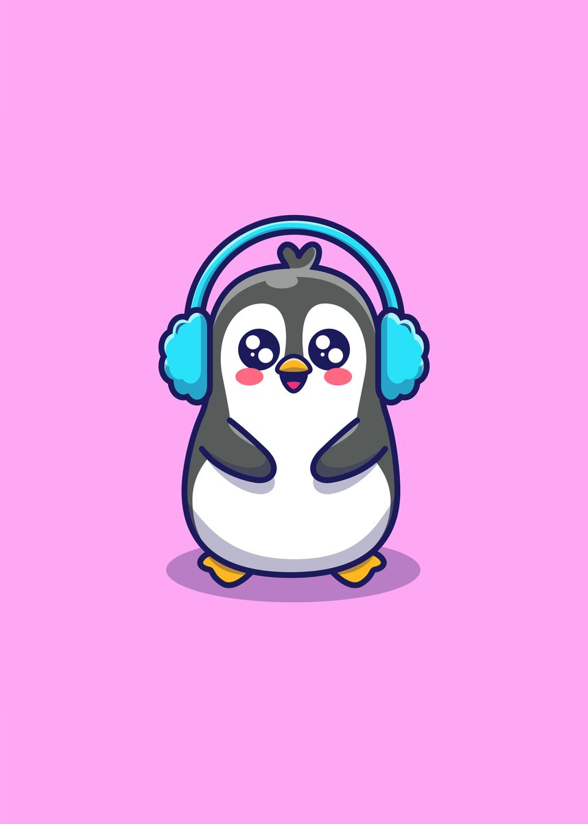 'Cute Penguin Wear Earmuff ' Poster, picture, metal print, paint by ...