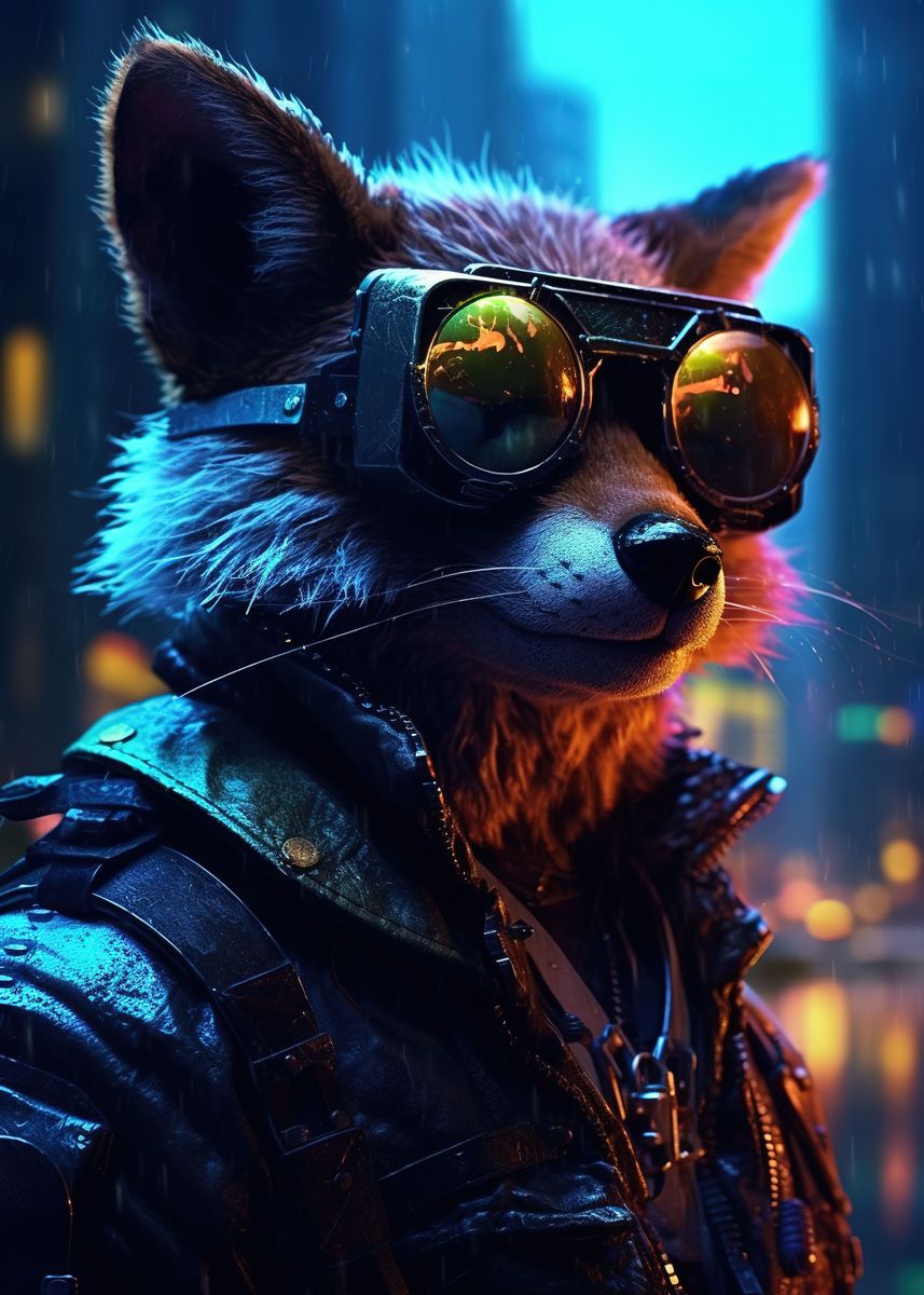 'Cyberpunk fox sunglasses' Poster, picture, metal print, paint by ...