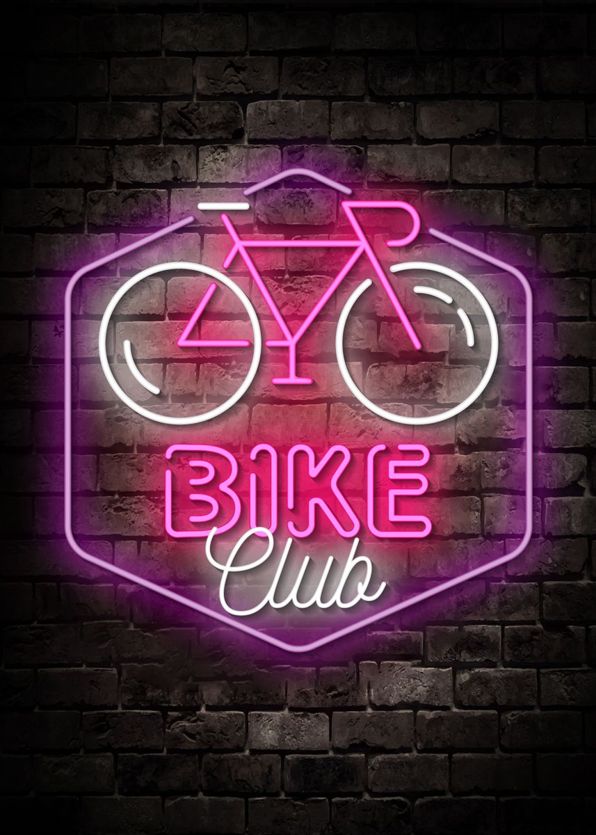 'Bike Club Neon' Poster, picture, metal print, paint by NowFak | Displate