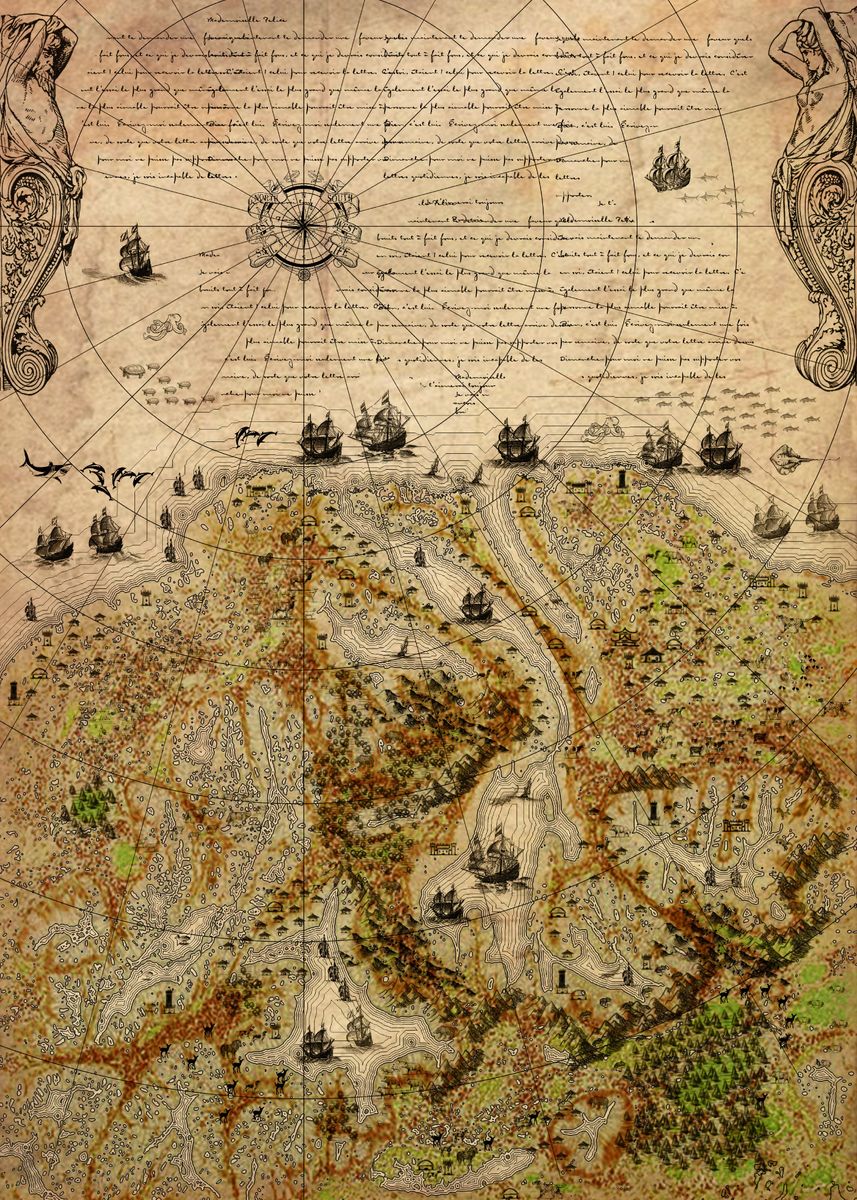 'Old Map' Poster, picture, metal print, paint by Ander HaRRy | Displate