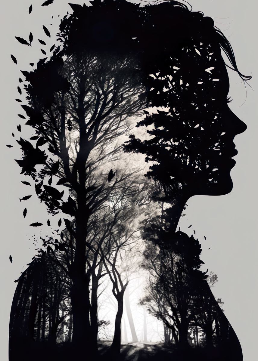'Human forest silhouette' Poster, picture, metal print, paint by ...
