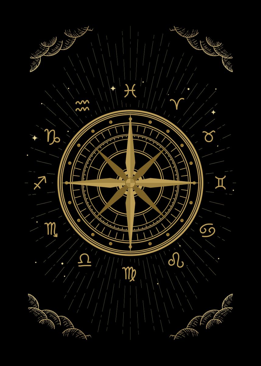 'Golden luxury compass' Poster, picture, metal print, paint by Hasnaa ...