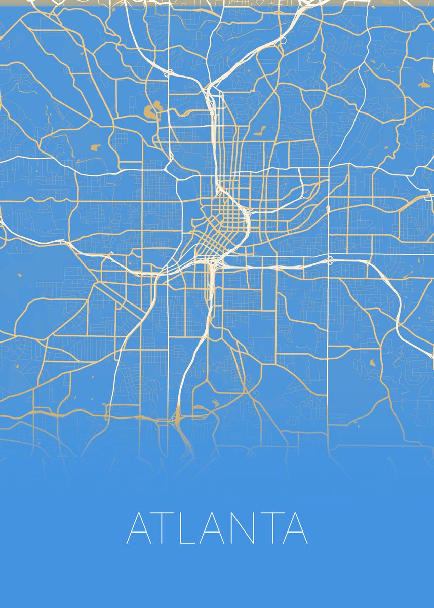 'Atlanta US blue city map' Poster, picture, metal print, paint by Vardi ...
