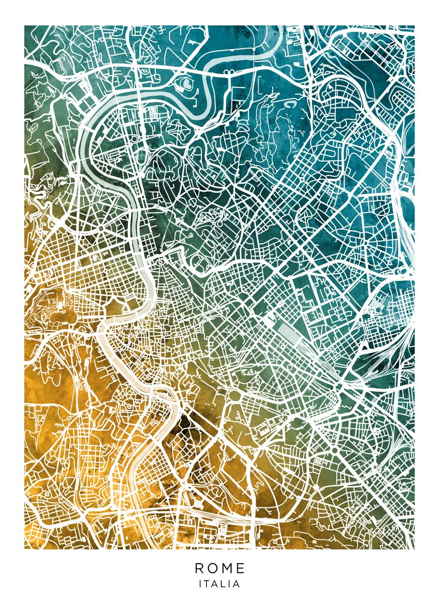 'Rome Italy Map' Poster, picture, metal print, paint by Michael ...