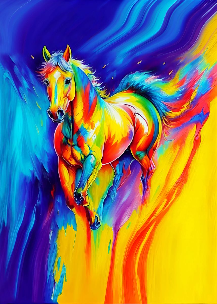 'ABSTRACT COLORFUL HORSE' Poster, picture, metal print, paint by ...