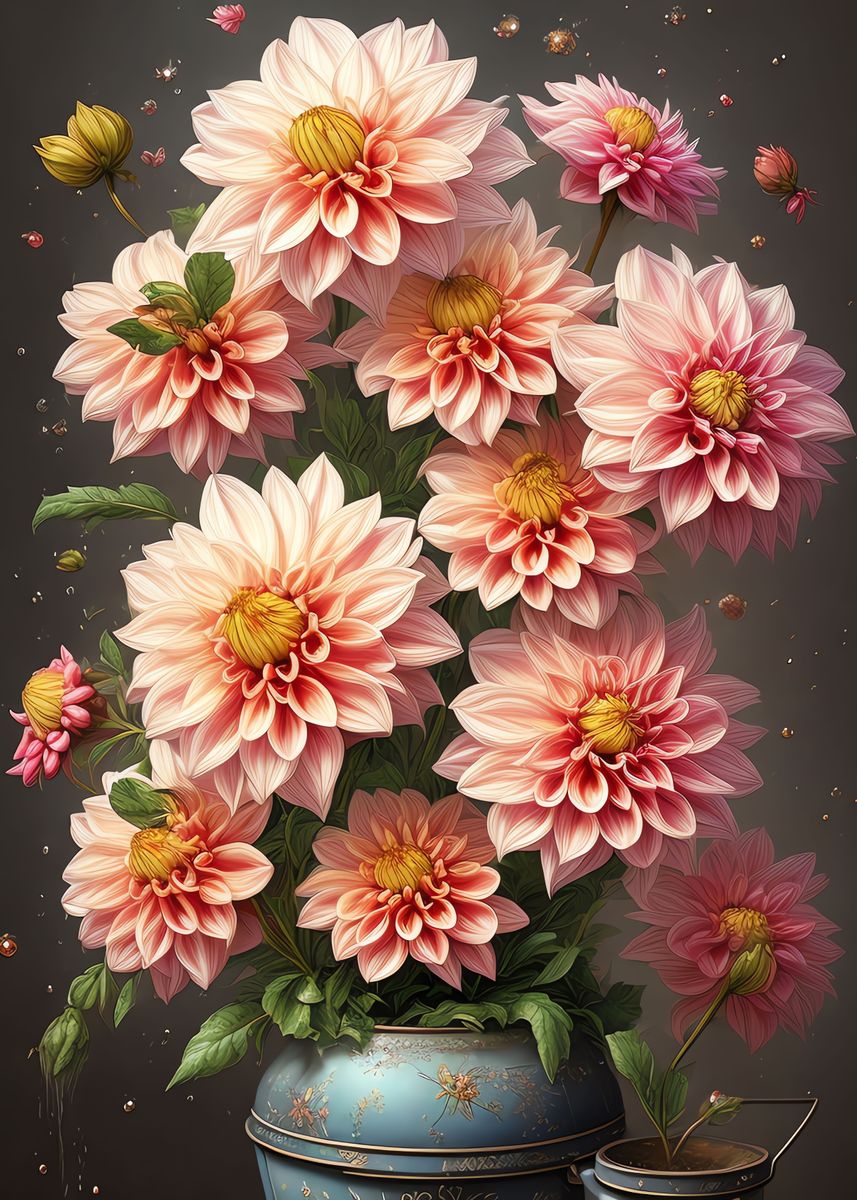 'Amazing Dahlia Floral' Poster by Alex Bayu | Displate