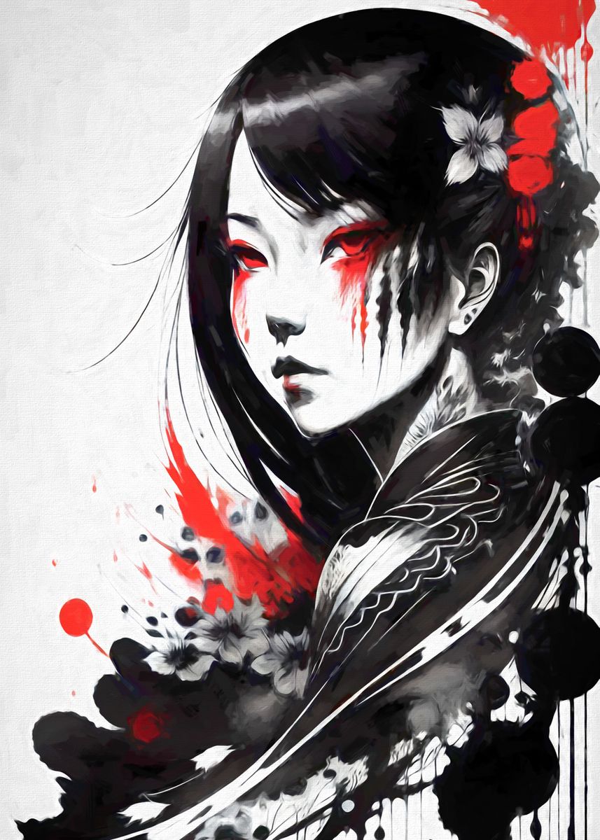 'Japan Ink Style Women' Poster, picture, metal print, paint by VOODOO ...