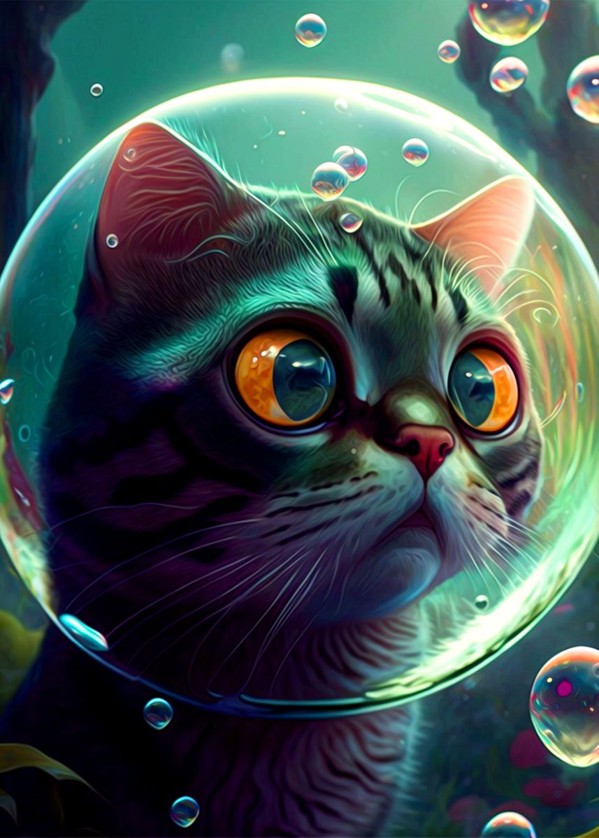 'Cute Cat' Poster, picture, metal print, paint by Lee Jani | Displate