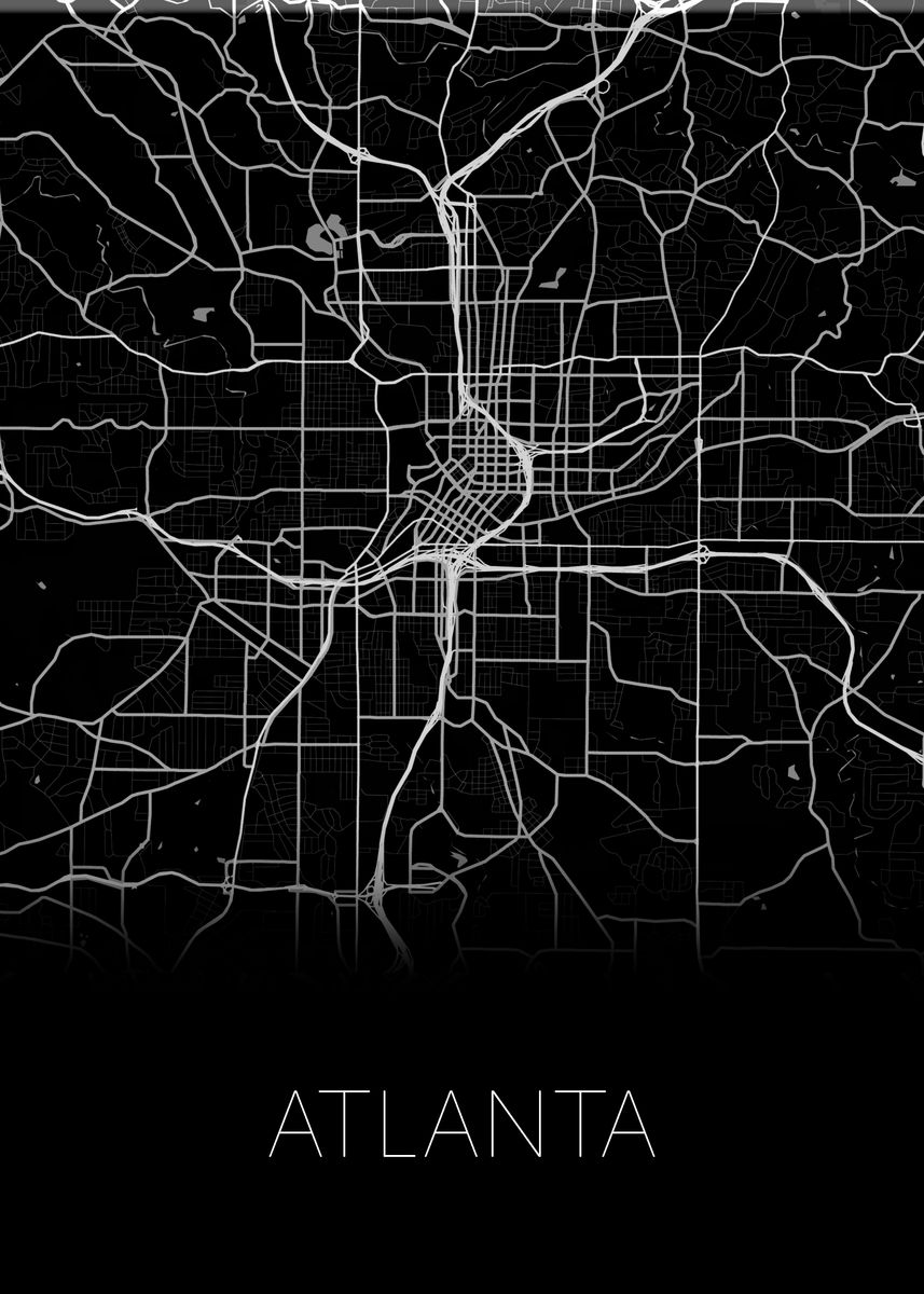 'Atlanta US black city map' Poster, picture, metal print, paint by ...