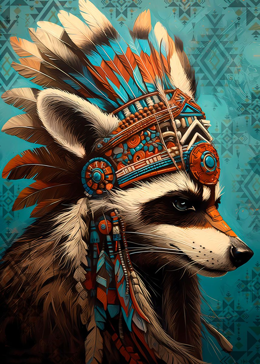 'Indi racoon ' Poster, picture, metal print, paint by IHTI ANDERSON ...