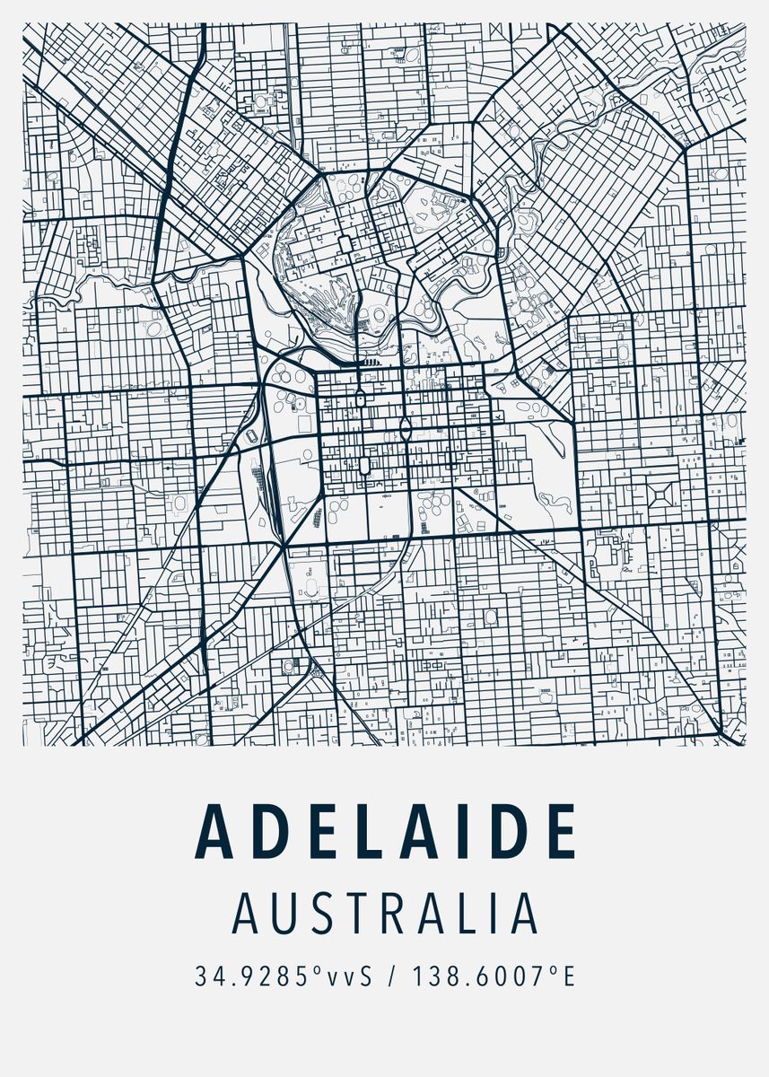'adelaide simple map' Poster, picture, metal print, paint by Denise ...