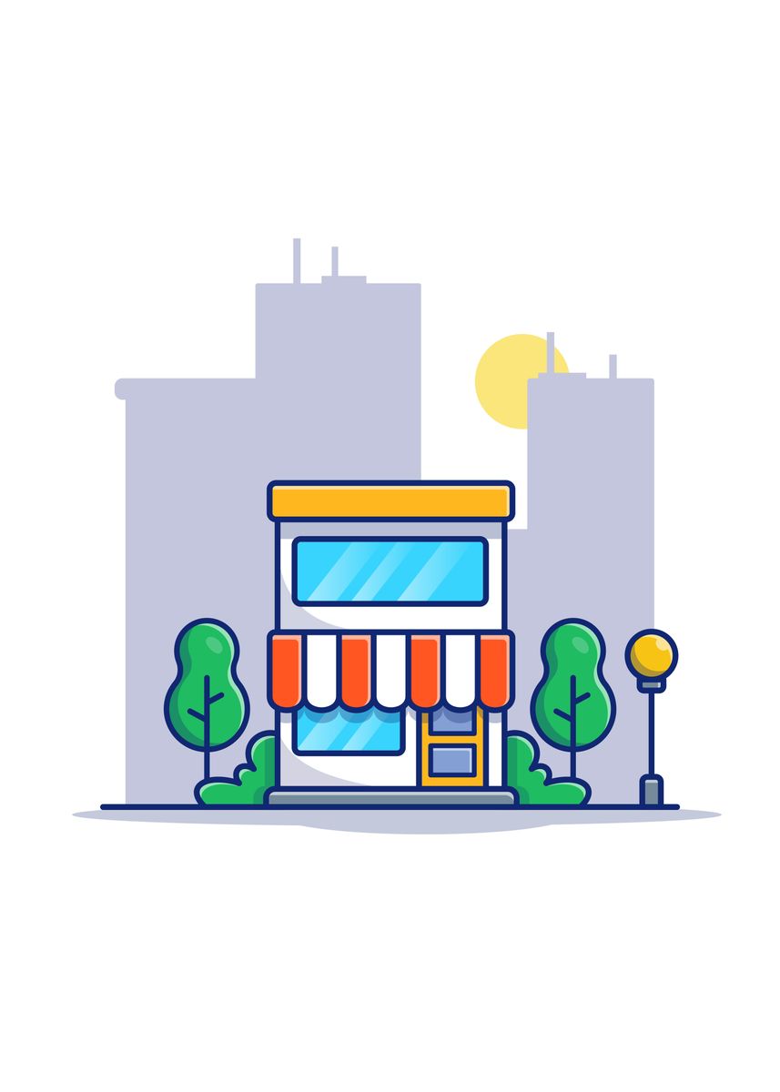 'Shop Building Cartoon' Poster, picture, metal print, paint by catalyst ...