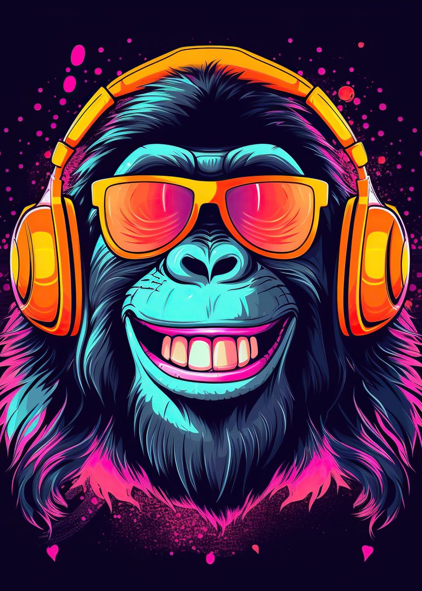'Monkey Dj Music' Poster, picture, metal print, paint by Audrey | Displate