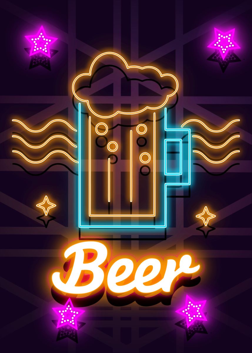 'Beer Neon' Poster, picture, metal print, paint by Neon Poster | Displate
