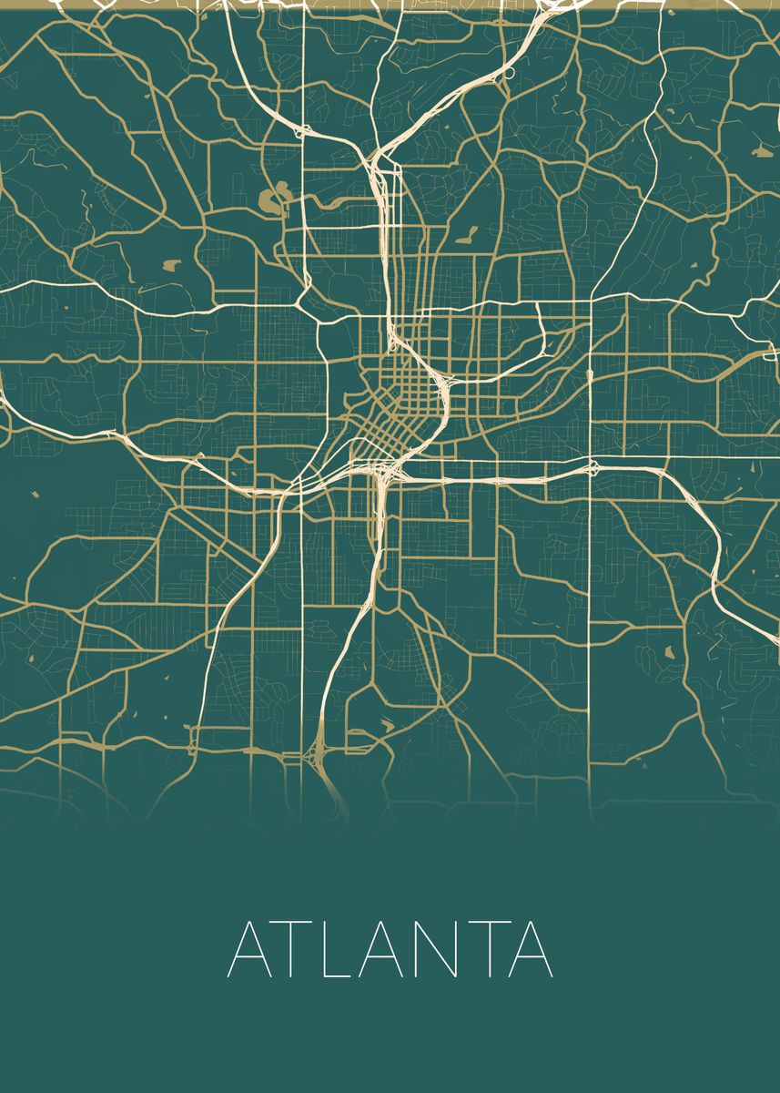 'Atlanta US green city map' Poster, picture, metal print, paint by ...