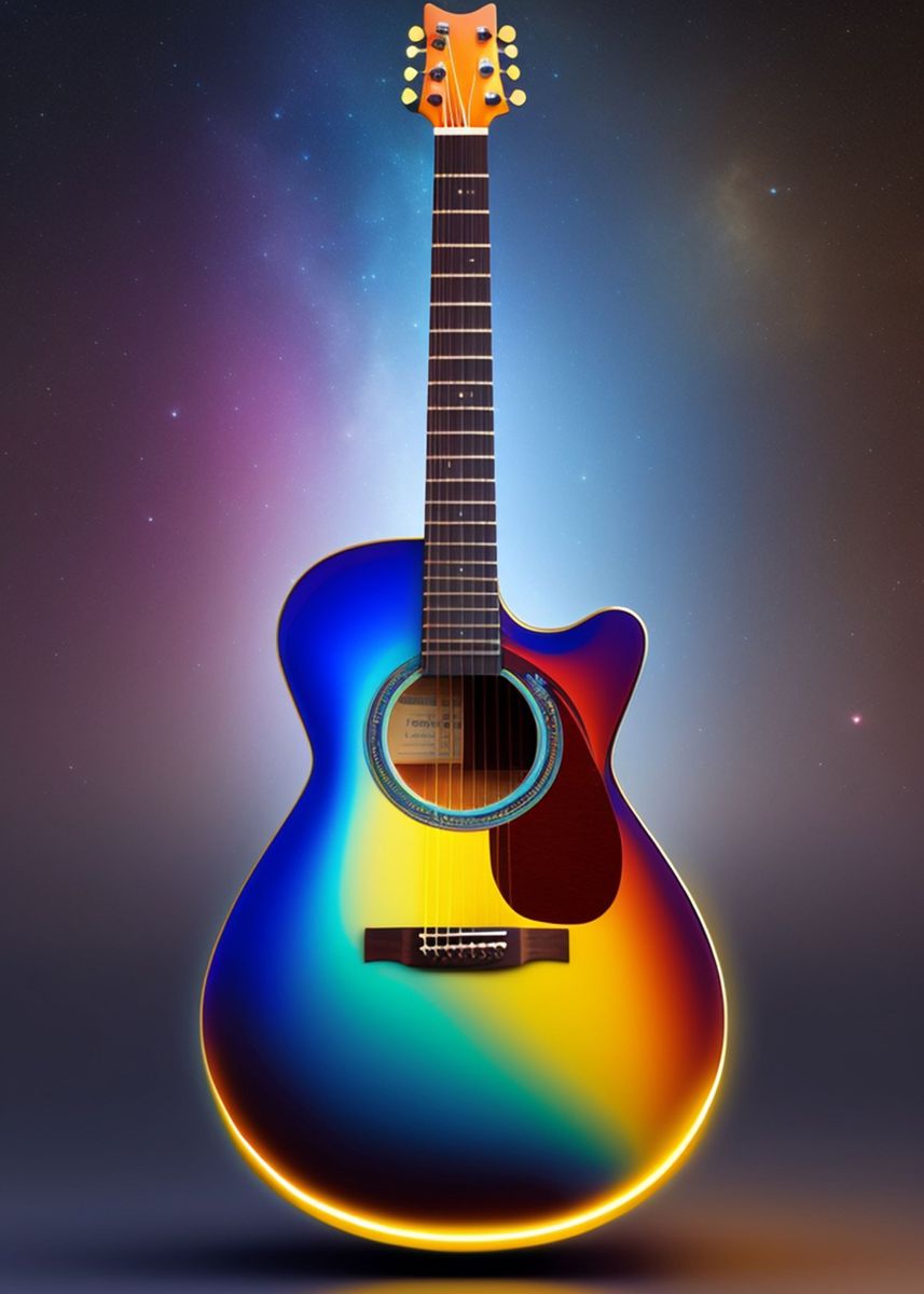 'the guitar rainbow color' Poster, picture, metal print, paint by ...