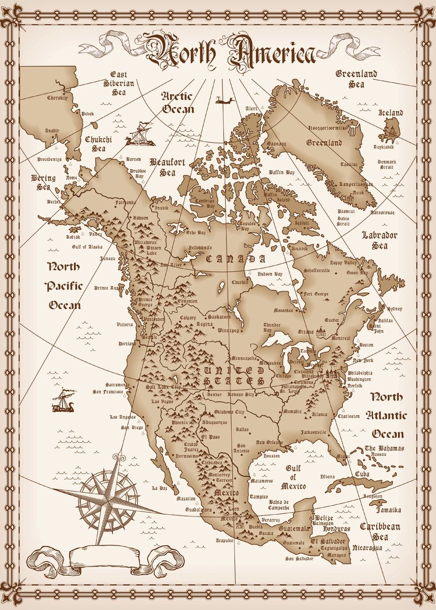 'America Old Map' Poster, picture, metal print, paint by Ander HaRRy ...