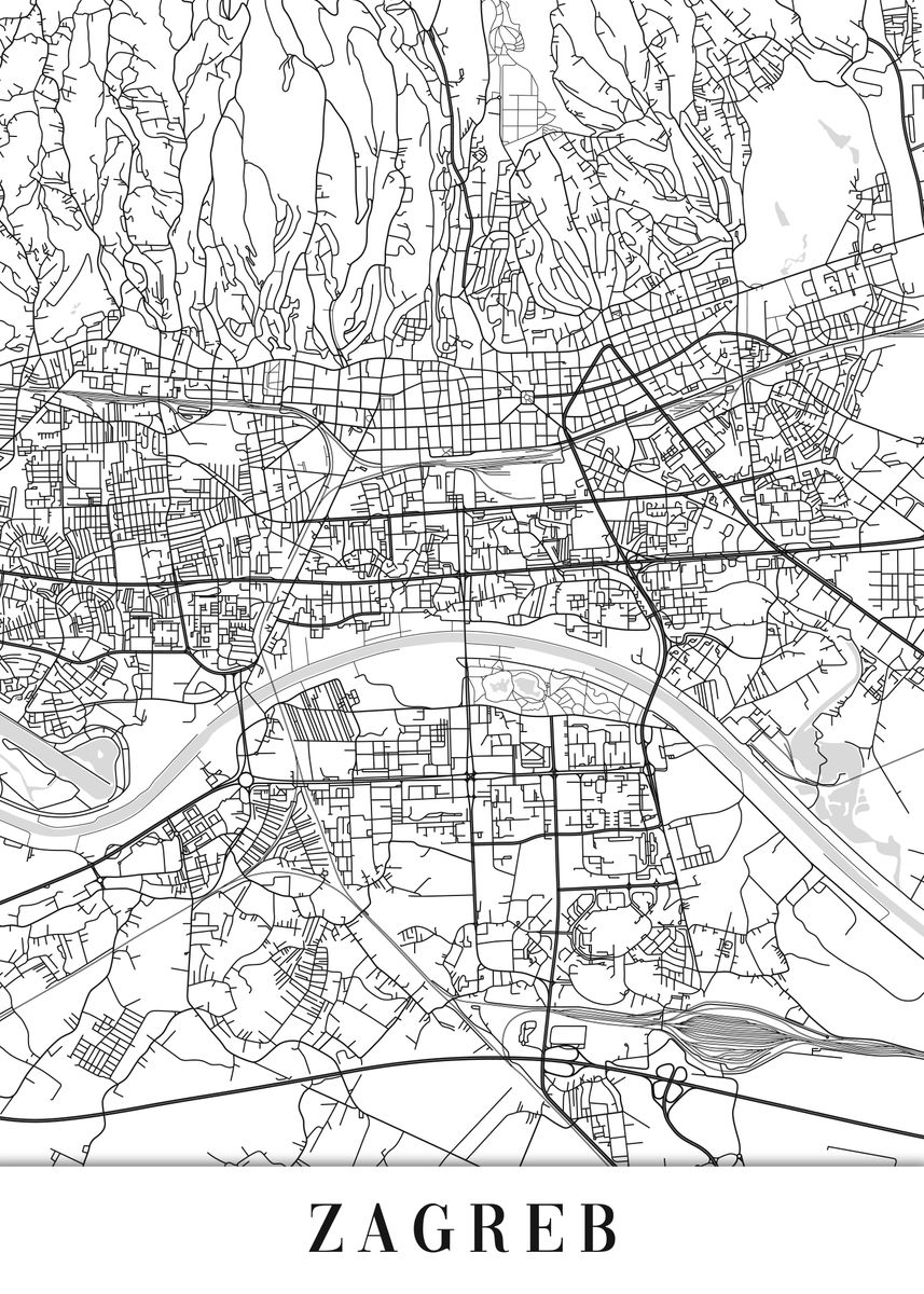 'Zagreb White Map' Poster, picture, metal print, paint by dkDesign ...