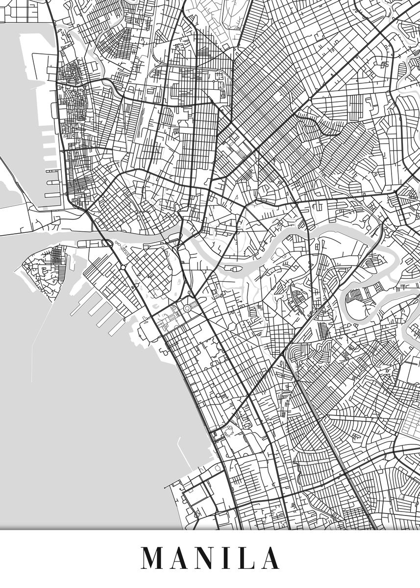 'Manila White Map' Poster, picture, metal print, paint by dkDesign ...