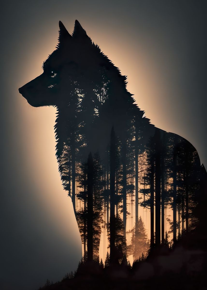 'Nature Wolf silhouette' Poster, picture, metal print, paint by ...
