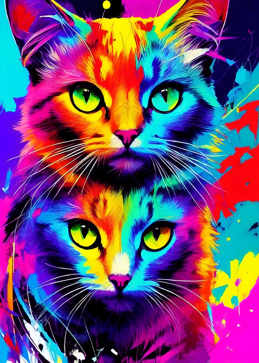 'ABSTRACT COLORFUL CATS' Poster, picture, metal print, paint by ...