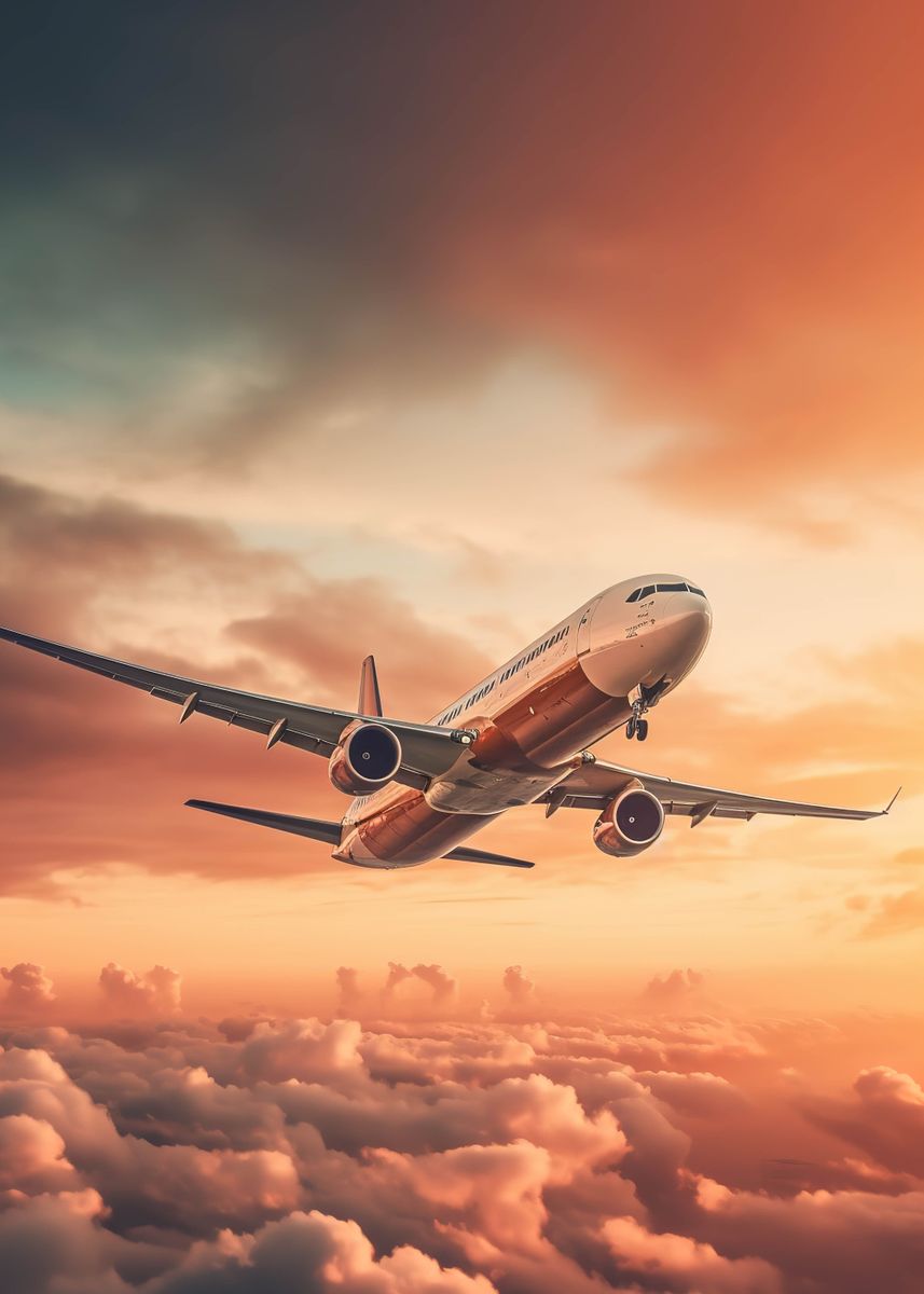 'plane sunset' Poster, picture, metal print, paint by Pro Elise | Displate