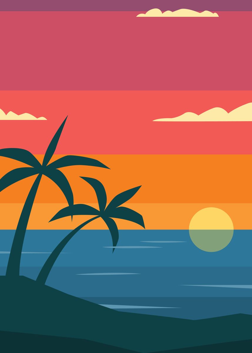 'Summer Sunset' Poster, picture, metal print, paint by MRFAST | Displate