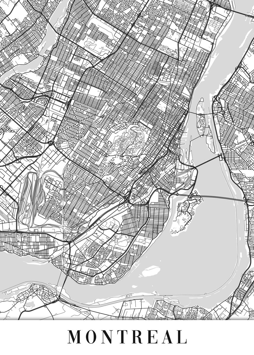 'Montreal White Map' Poster, picture, metal print, paint by dkDesign ...