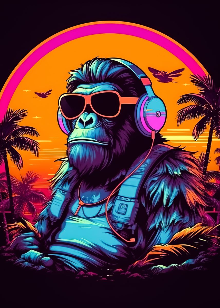 'Monkey Dj Music' Poster, picture, metal print, paint by Audrey | Displate