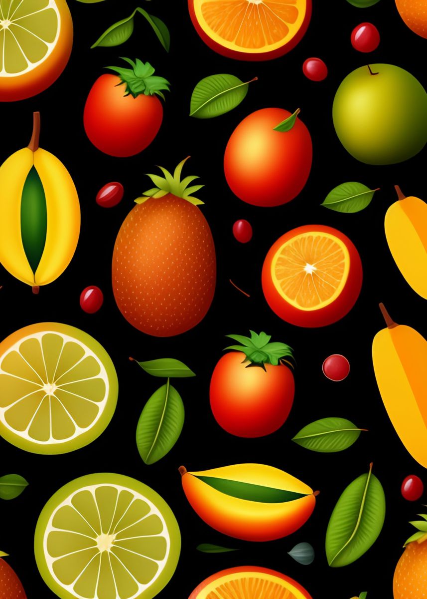 'Beautiful Fruits Pattern' Poster, picture, metal print, paint by ALMA ...