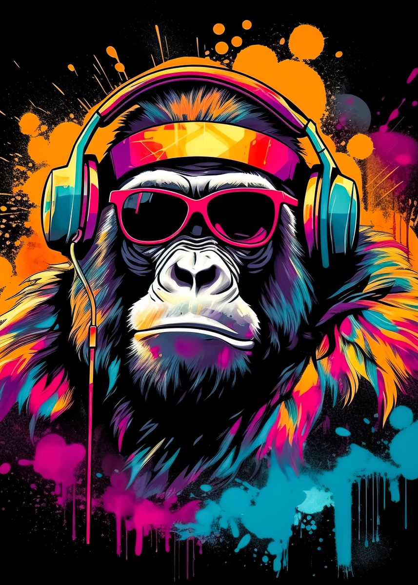 'Monkey Dj Music' Poster, picture, metal print, paint by Audrey | Displate