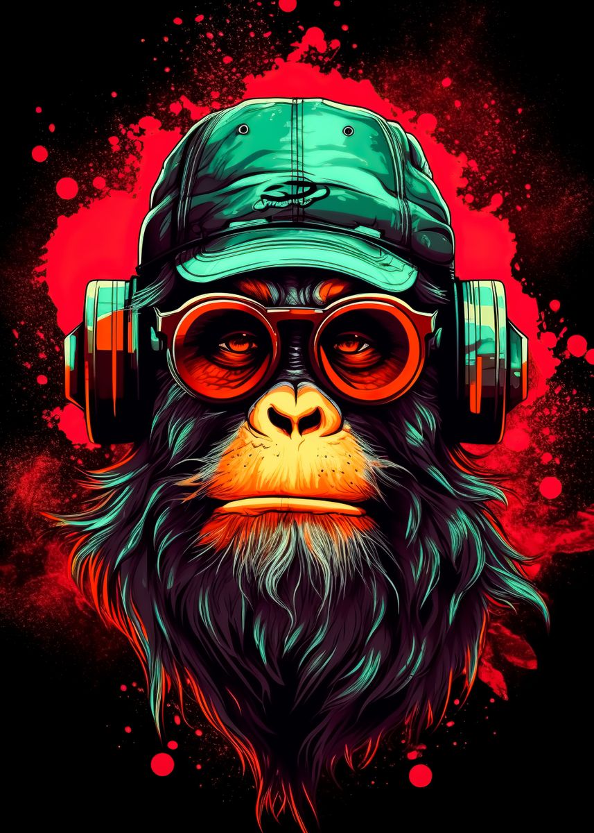 'Monkey Dj Music' Poster, picture, metal print, paint by Audrey | Displate
