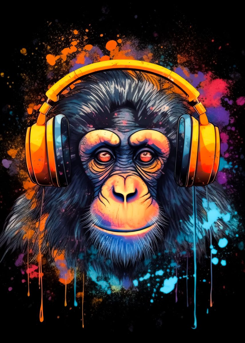'Monkey Dj Music' Poster, picture, metal print, paint by Audrey | Displate