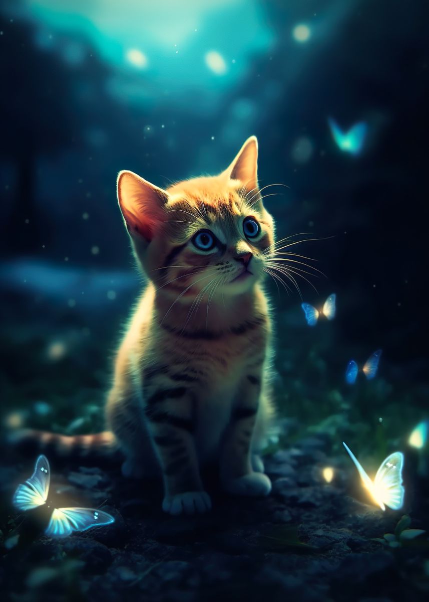 'Cat Kitten Butterfly' Poster by AyrioArt | Displate