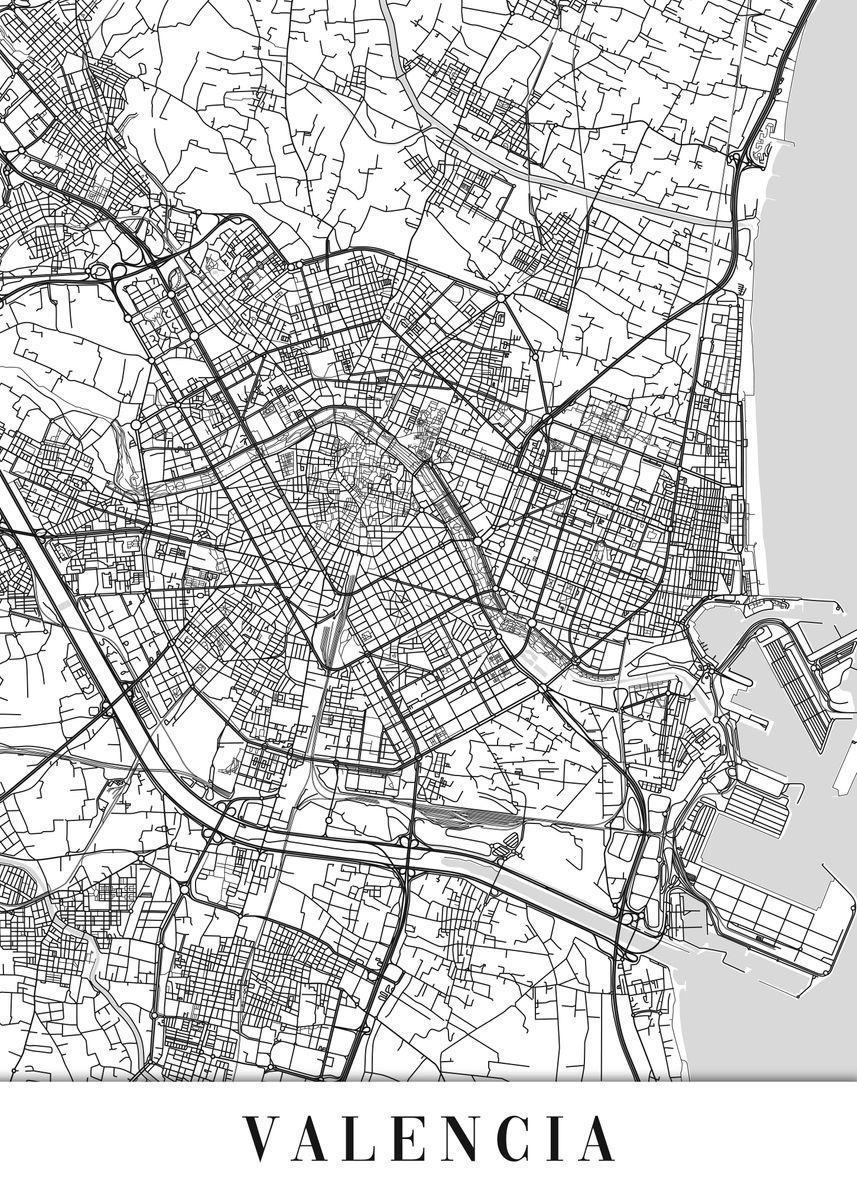 'Valencia White Map' Poster by dkDesign | Displate