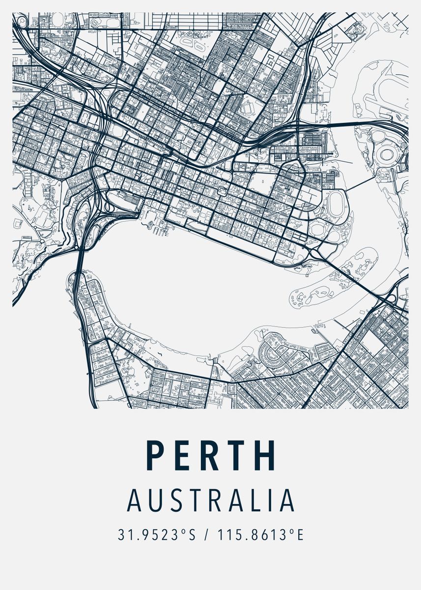 'perth simple map' Poster, picture, metal print, paint by Denise ...
