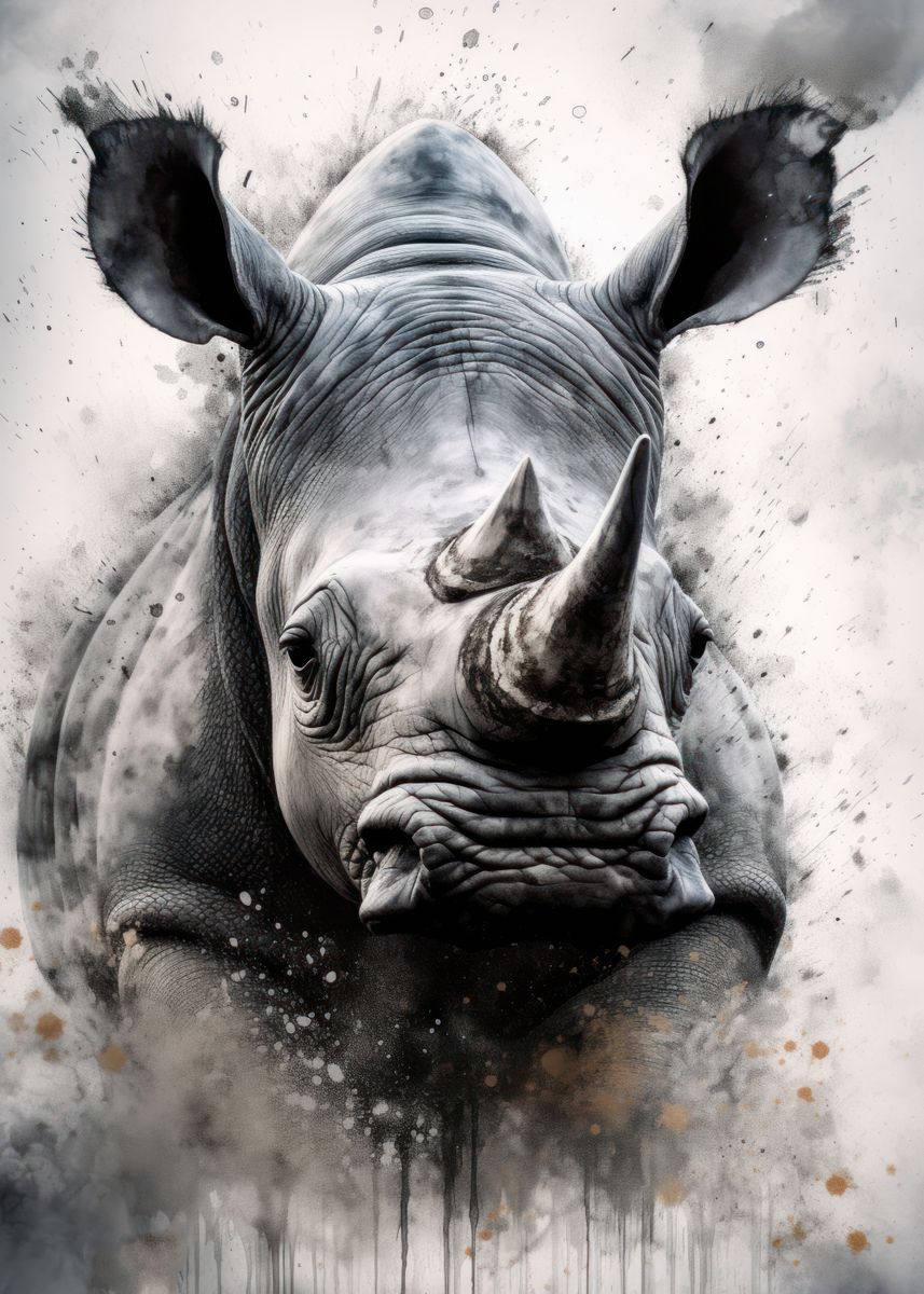 'Rhinoceros Black Ink' Poster, picture, metal print, paint by Usama ...