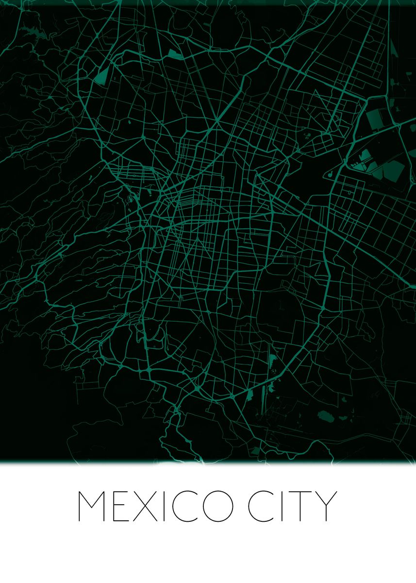 'Mexico City dark green map' Poster, picture, metal print, paint by ...