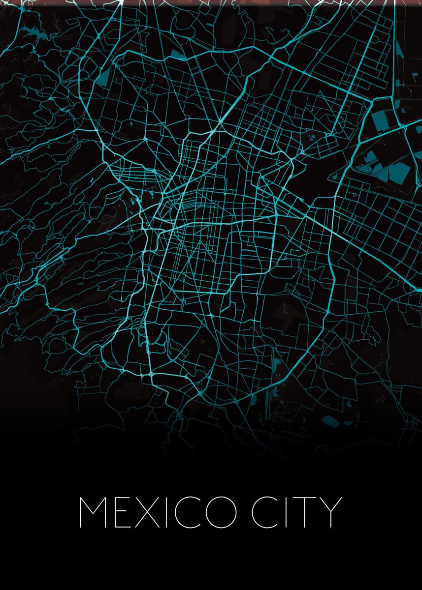 'Mexico City dark teal map' Poster by Vardi Creations | Displate