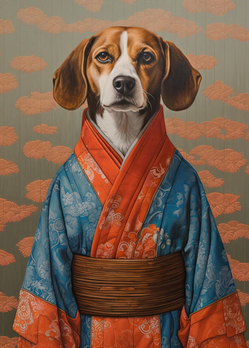 'Beagle Geisha ' Poster, picture, metal print, paint by PetPrints | Displate