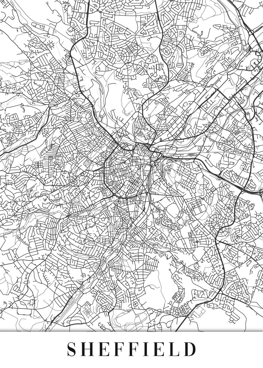 'Sheffield White Map' Poster, picture, metal print, paint by dkDesign ...