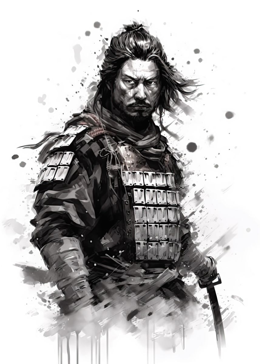 'Male Samurai Ink Style' Poster by Zake Yonkou | Displate