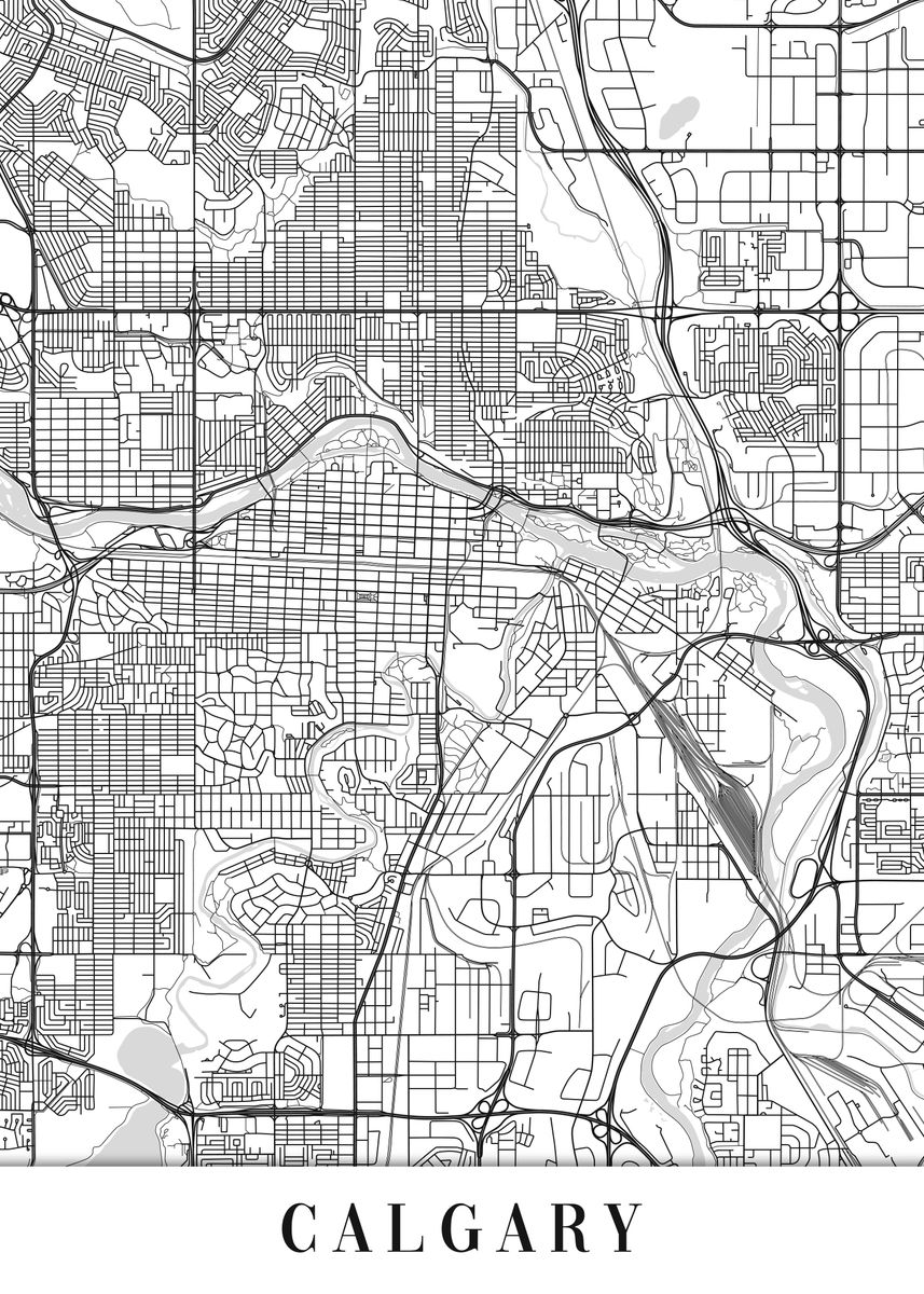 'Calgary White Map' Poster, picture, metal print, paint by dkDesign ...