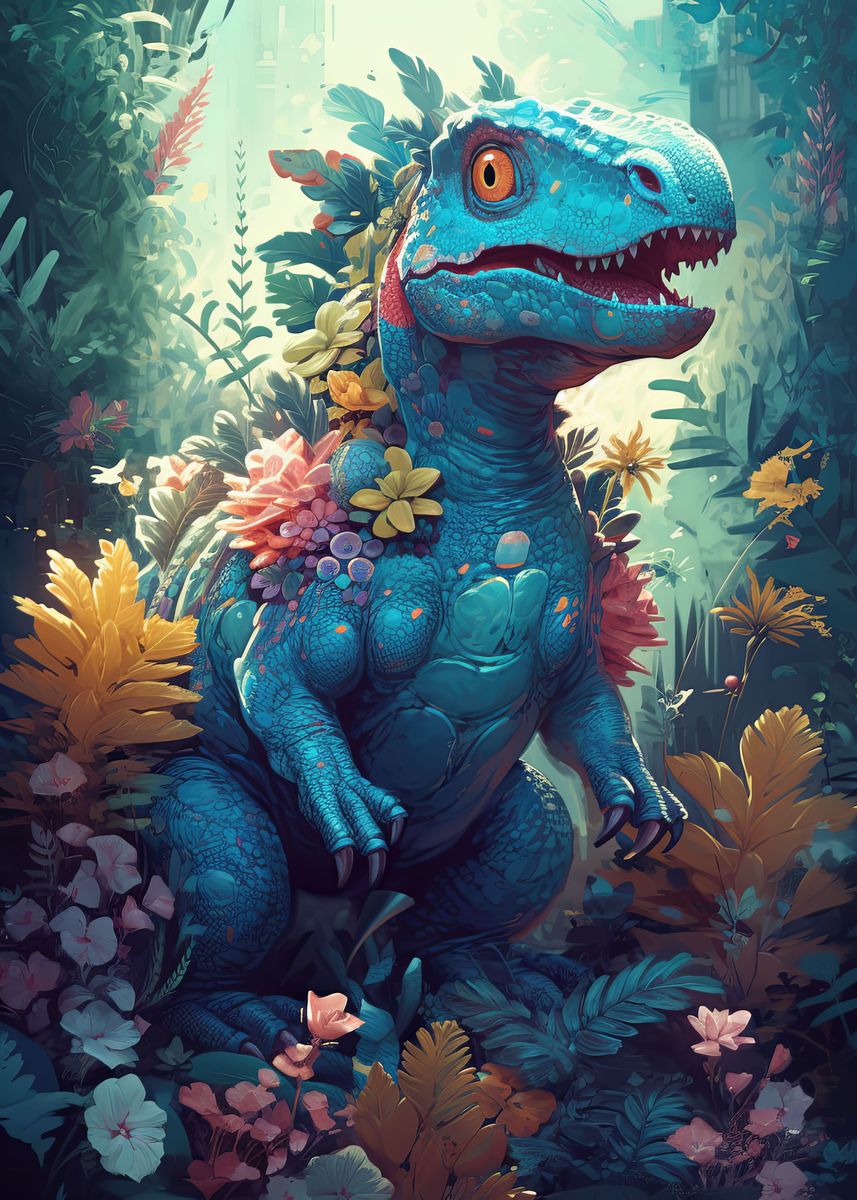 'Blue Baby Dino Poster' Poster, picture, metal print, paint by ...
