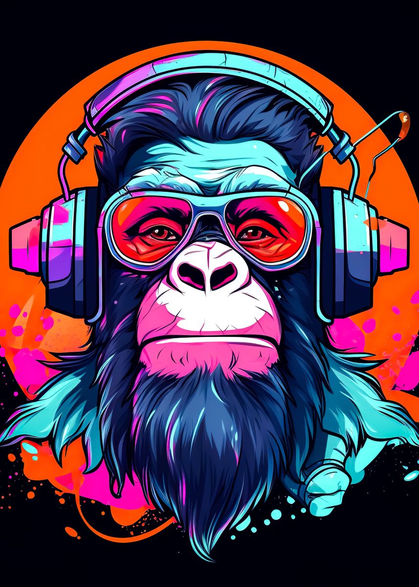 'Monkey Dj Music' Poster, picture, metal print, paint by Audrey | Displate