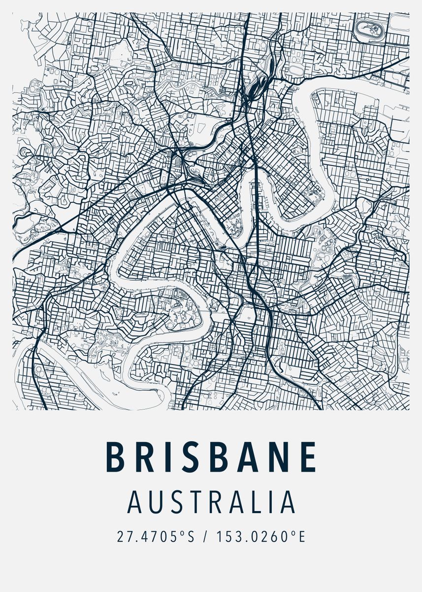 'brisbane simple map' Poster, picture, metal print, paint by Denise ...