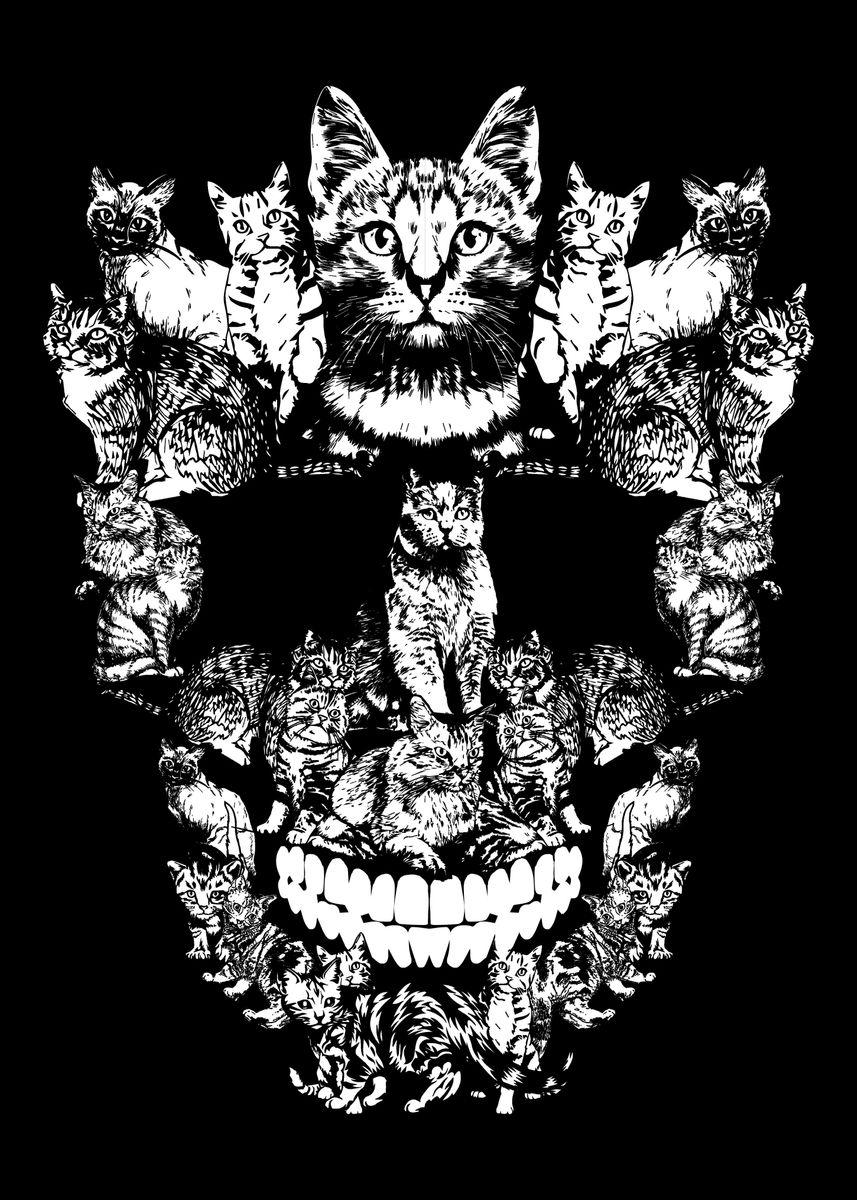 'Cat Skull' Poster, picture, metal print, paint by BobbyBubble | Displate