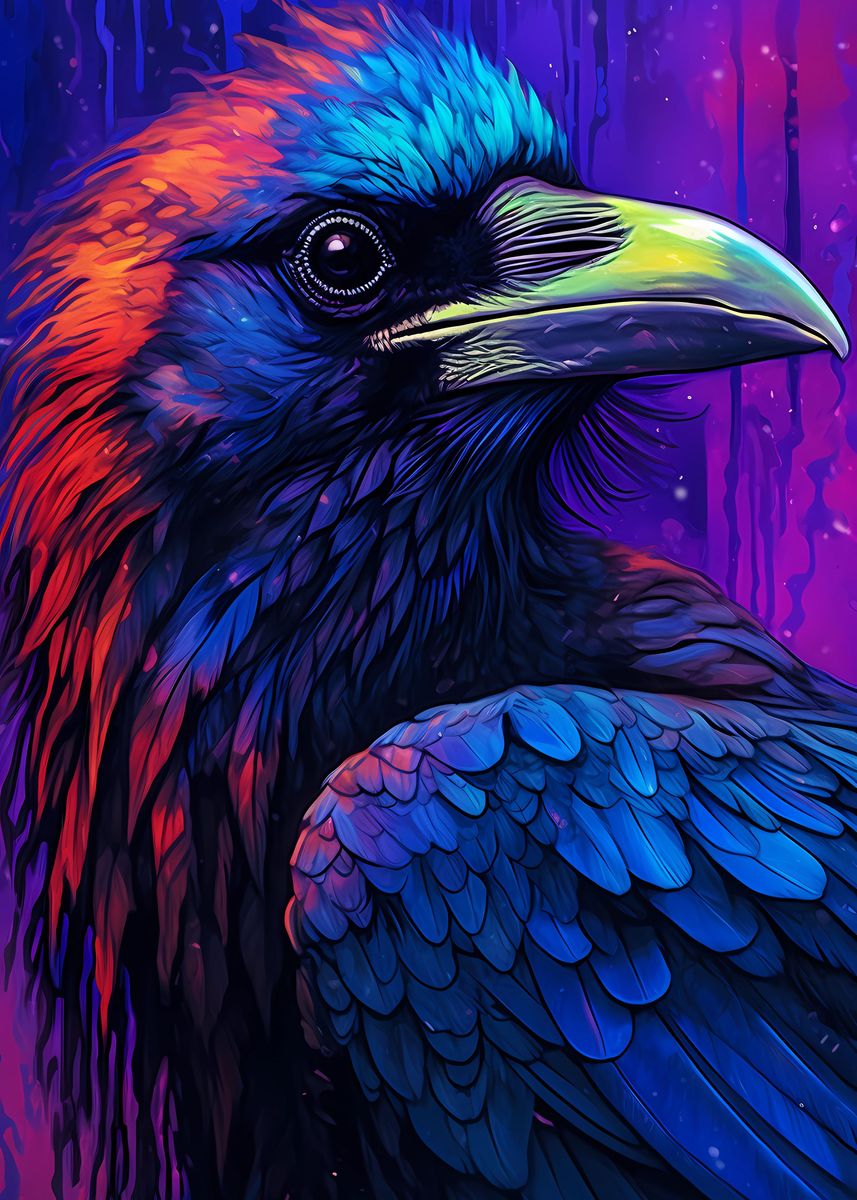 'Raven Colorful' Poster, picture, metal print, paint by DecoyDesign ...